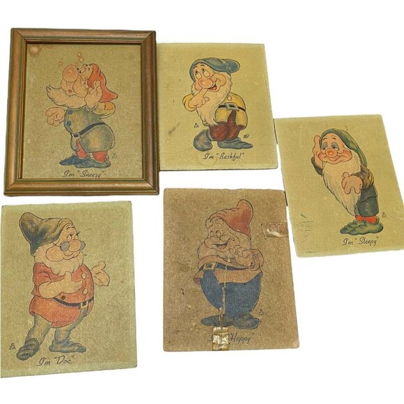 Disney | Art | Walt Disney Snow White Dwarf Prints On Heavy Board Set ...